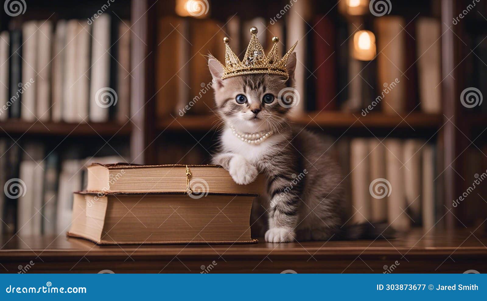 Cat in a Library a Charming Kitten with a Mock Serious Expression ...
