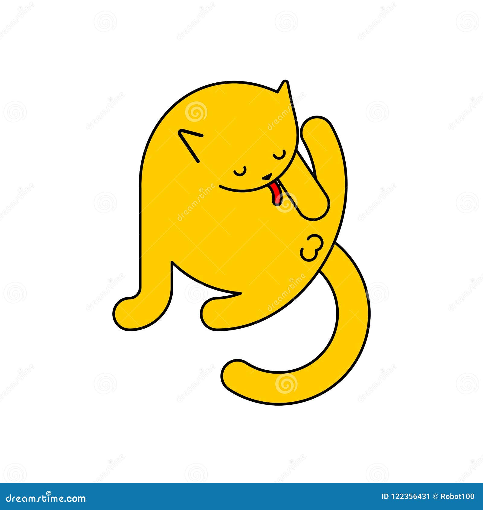 Cat Licks Itself Isolated. Pet Vector Illustration Stock Vector ...