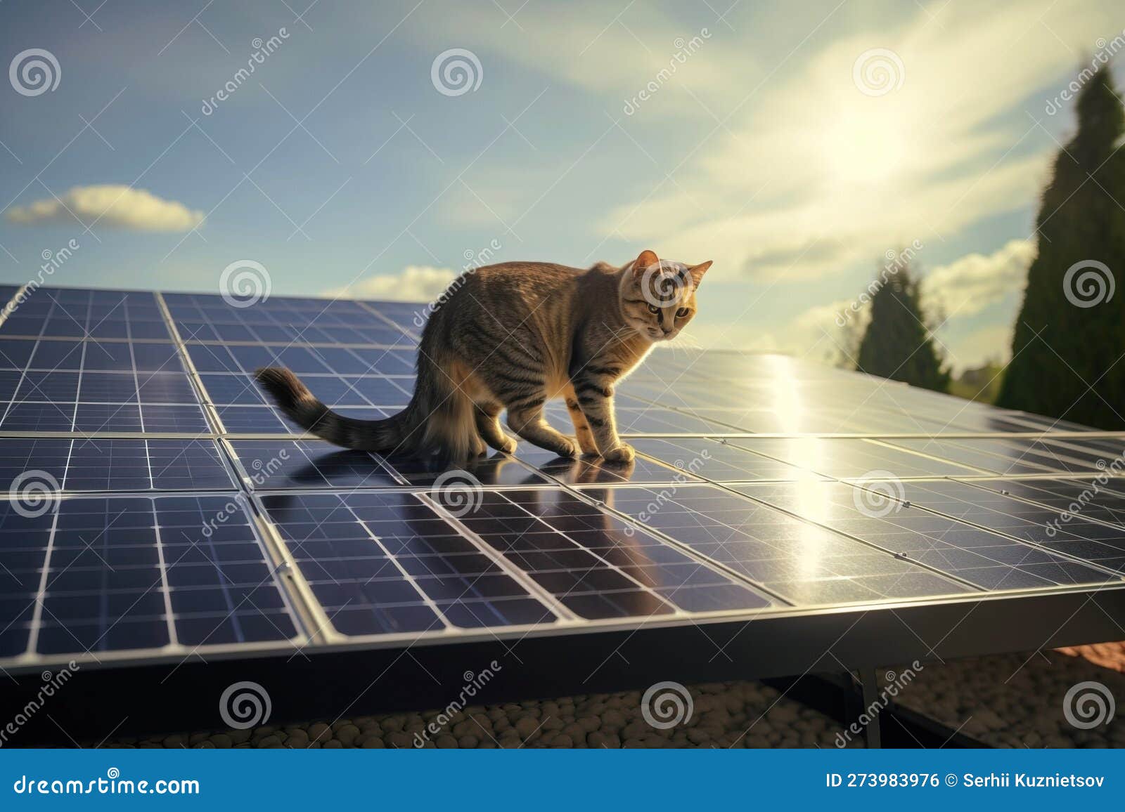 Cat Lies on Solar Panel, an Alternative Source. Clean Technologies of ...