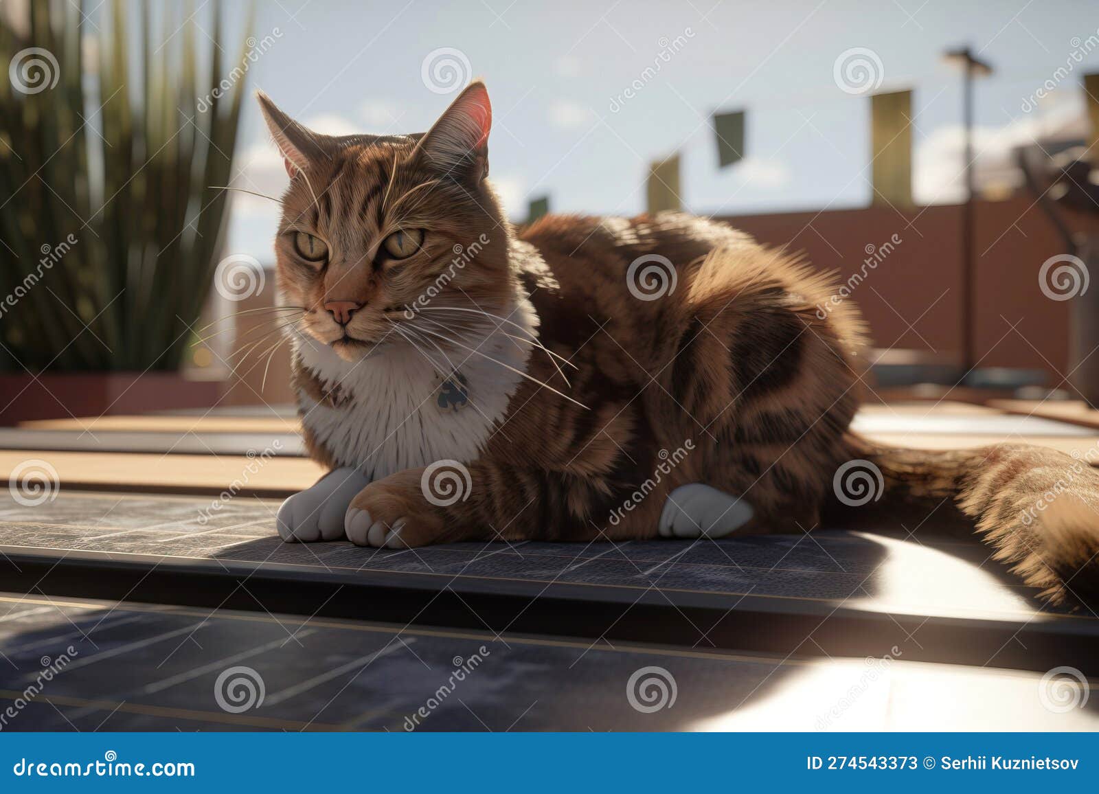 Cat Lies on Solar Panel, an Alternative Source. Clean Technologies of ...