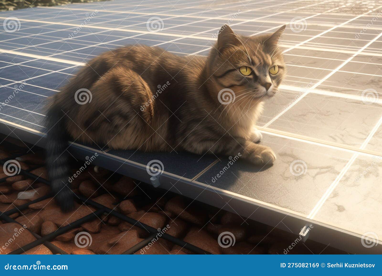 Cat Lies on Solar Panel, an Alternative Source. Clean Technologies of ...