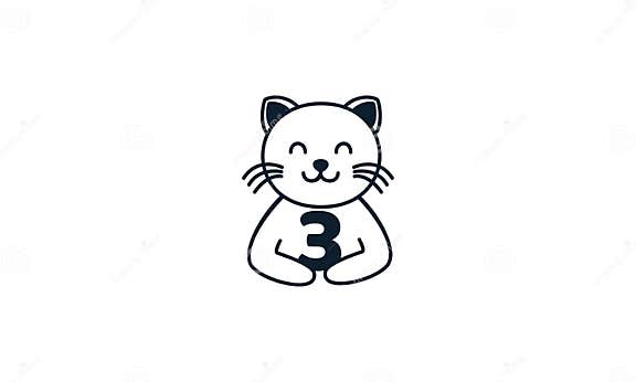 Cat Line with Number 3 Vector Stock Vector - Illustration of isolated ...