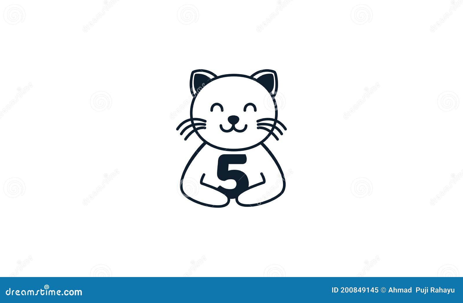 Cat Line with Number 5 Vector Stock Vector - Illustration of isolated ...