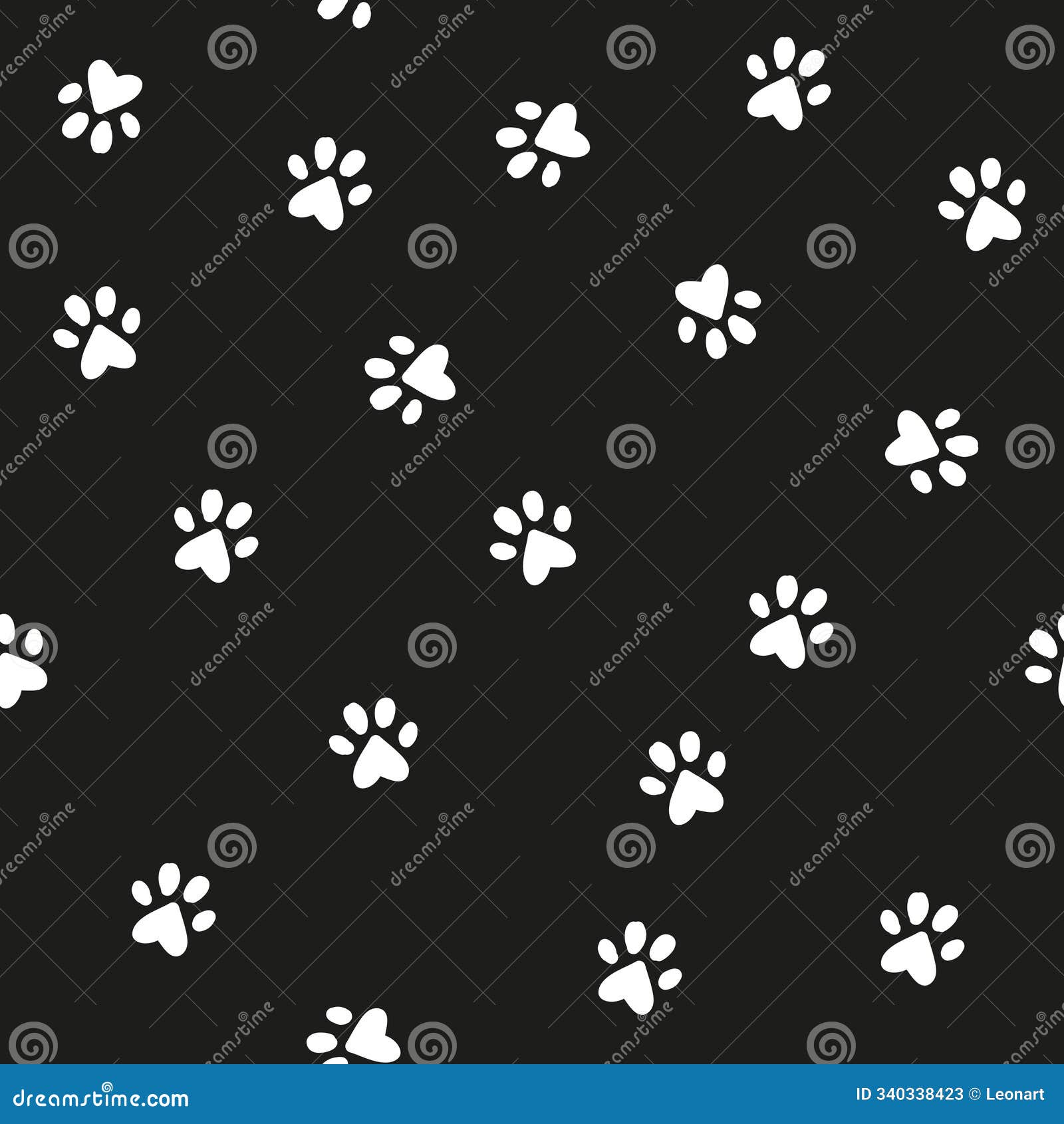 Dog`s Paws Seamless Pattern. Cat Paws Hand Drawn Pattern. Royalty-Free ...