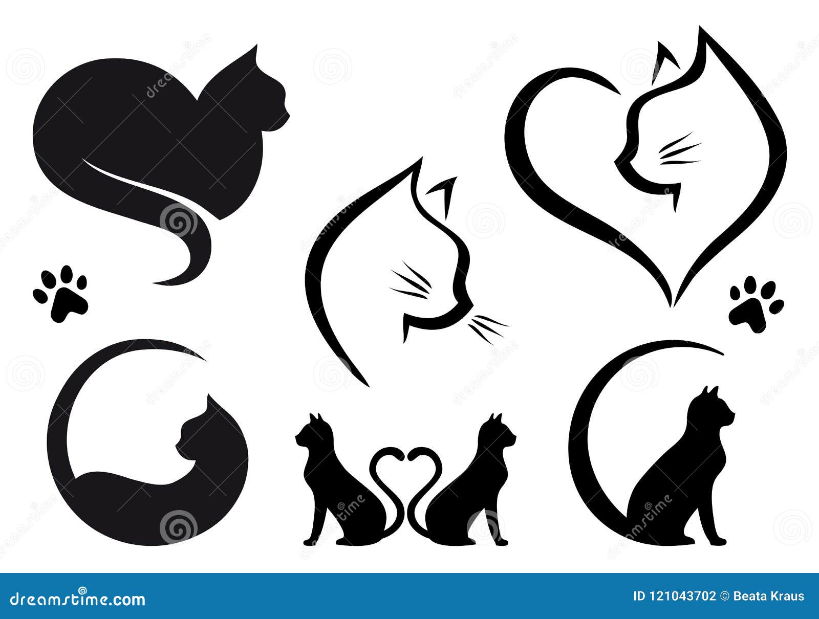 Cat Logo Design, Vector Set Stock Vector - Illustration of heart ...