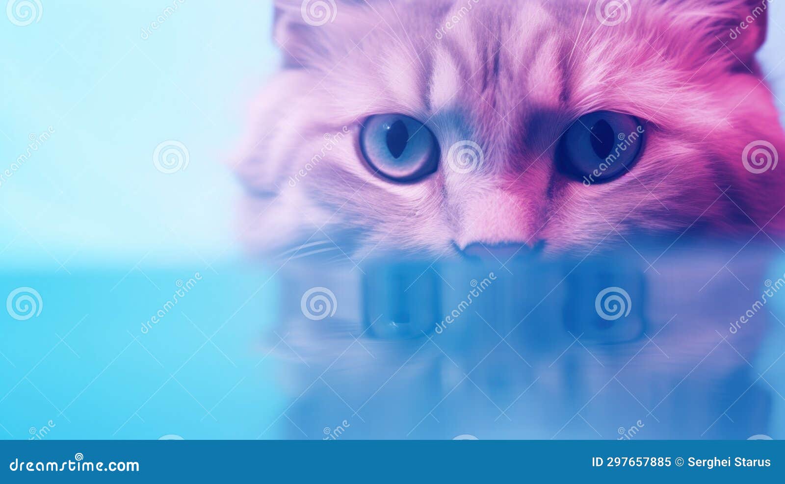 A Cat is Looking into the Camera with Blue and Pink Lights, AI Stock ...