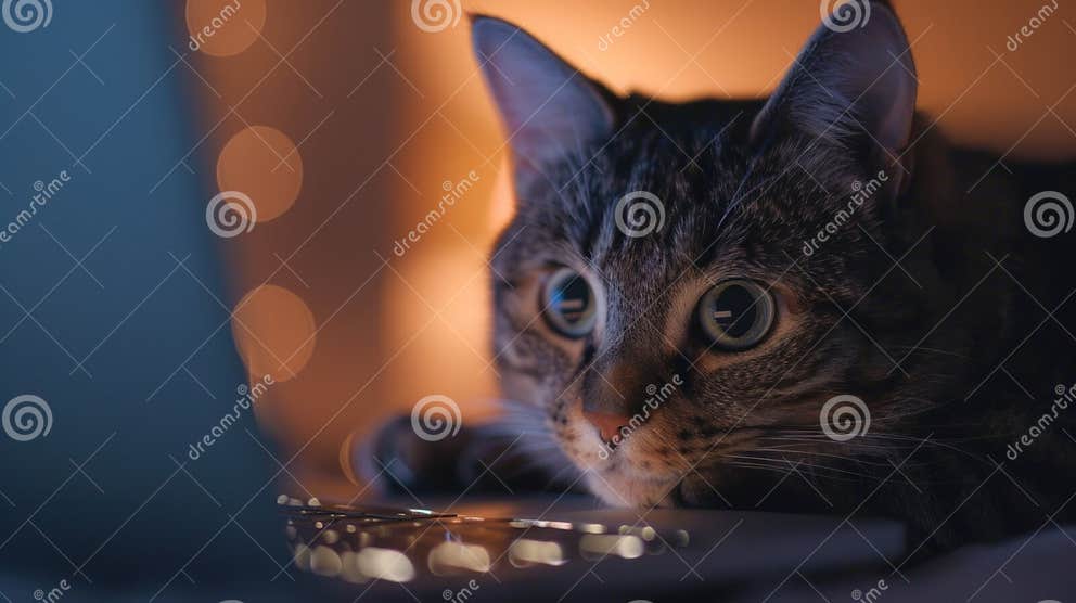 A Cat is Looking at a Computer Screen Stock Photo - Image of notebook ...