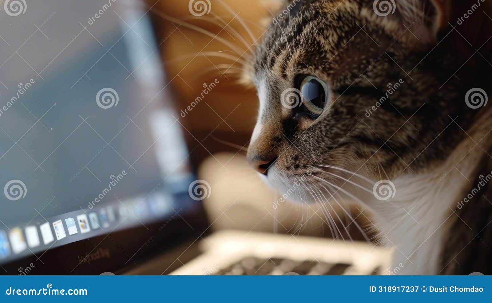 A Cat is Looking at a Computer Screen Stock Image - Image of online ...