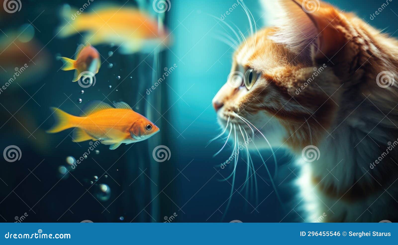 A Cat Looking at a Fish in an Aquarium, AI Stock Photo - Image of blue ...