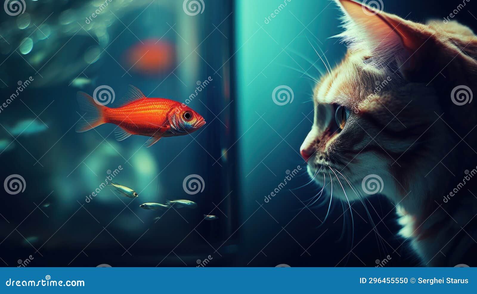A Cat Looking at a Fish in an Aquarium, AI Stock Photo - Image of wild ...