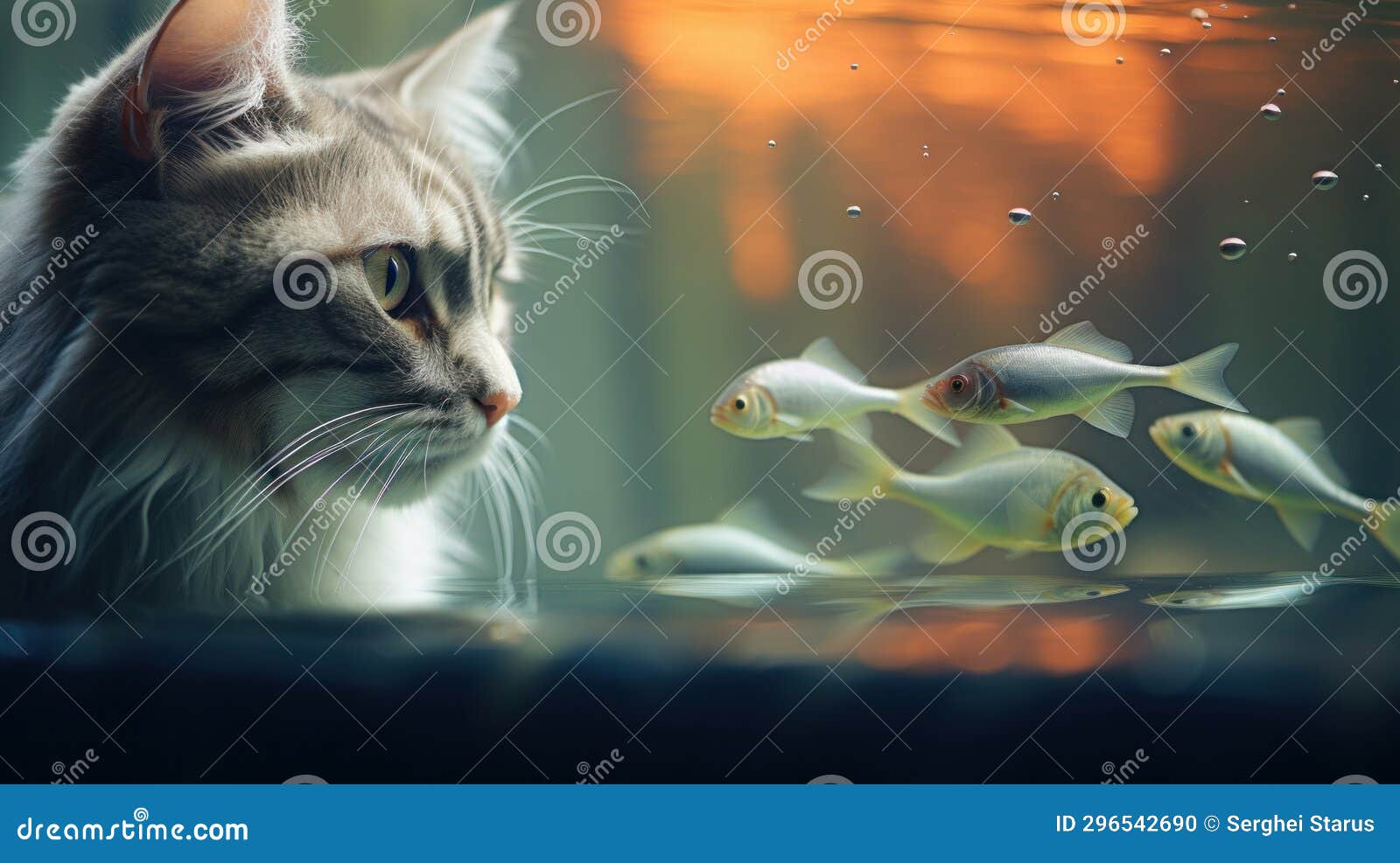 A Cat Looking at Fish in a Pond, AI Stock Photo - Image of yellow ...