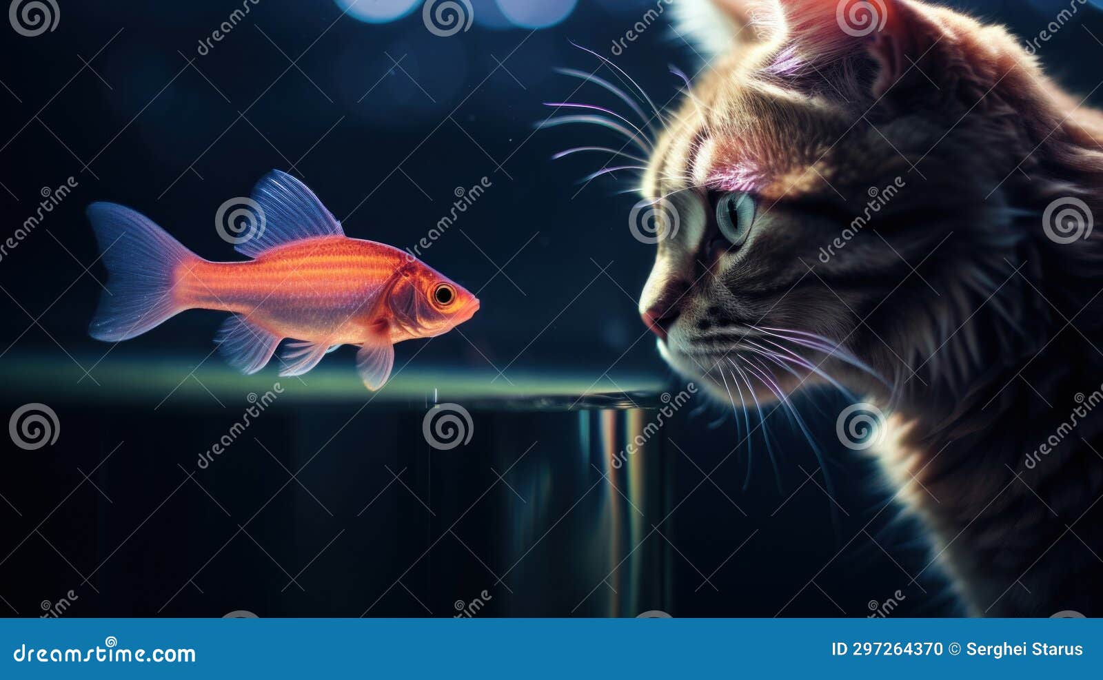 A Cat Looking at a Fish in the Water, AI Stock Photo - Image of kitten ...