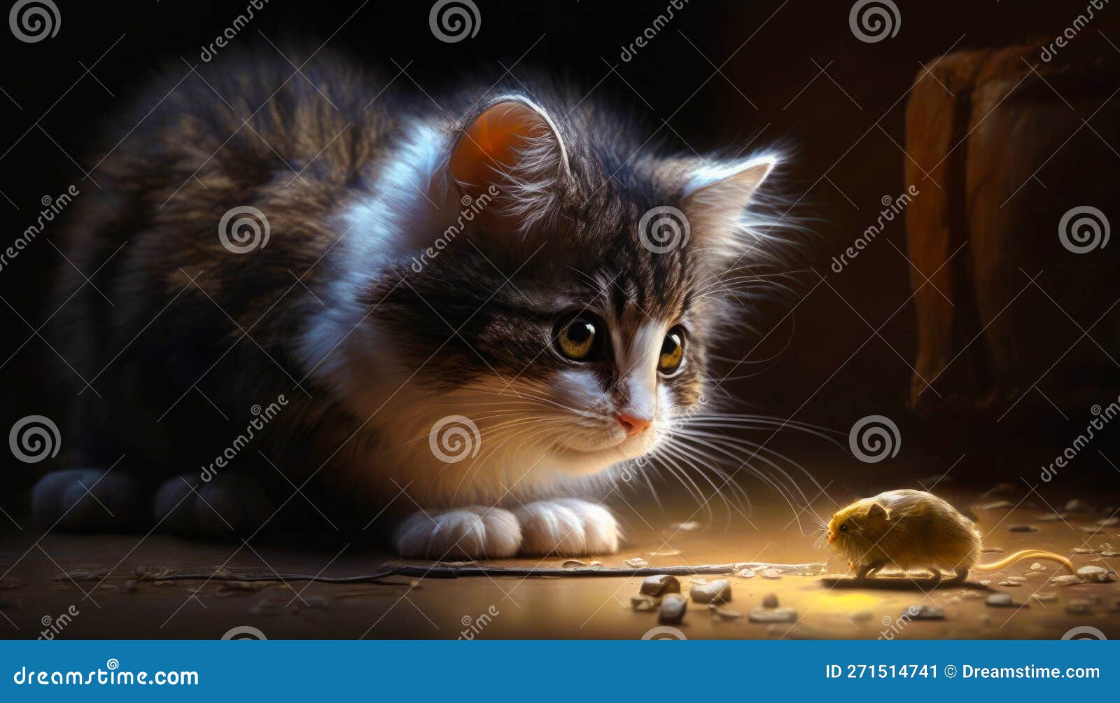 Cat is Looking at Mouse on the Floor. Generative AI Stock Illustration ...