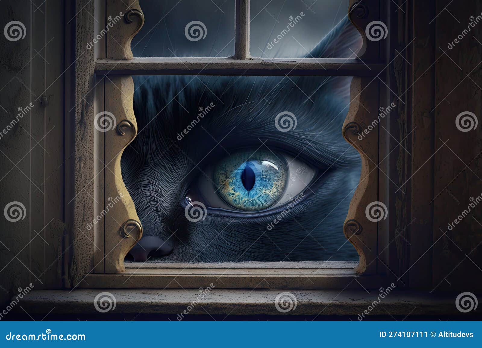 Cat, Looking Out from Window with Evil Eye Stock Illustration ...