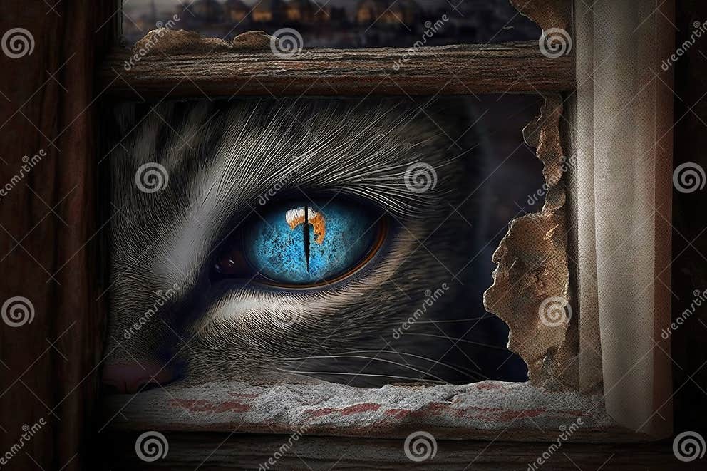 Cat, Looking Out from Window with Evil Eye Stock Illustration ...