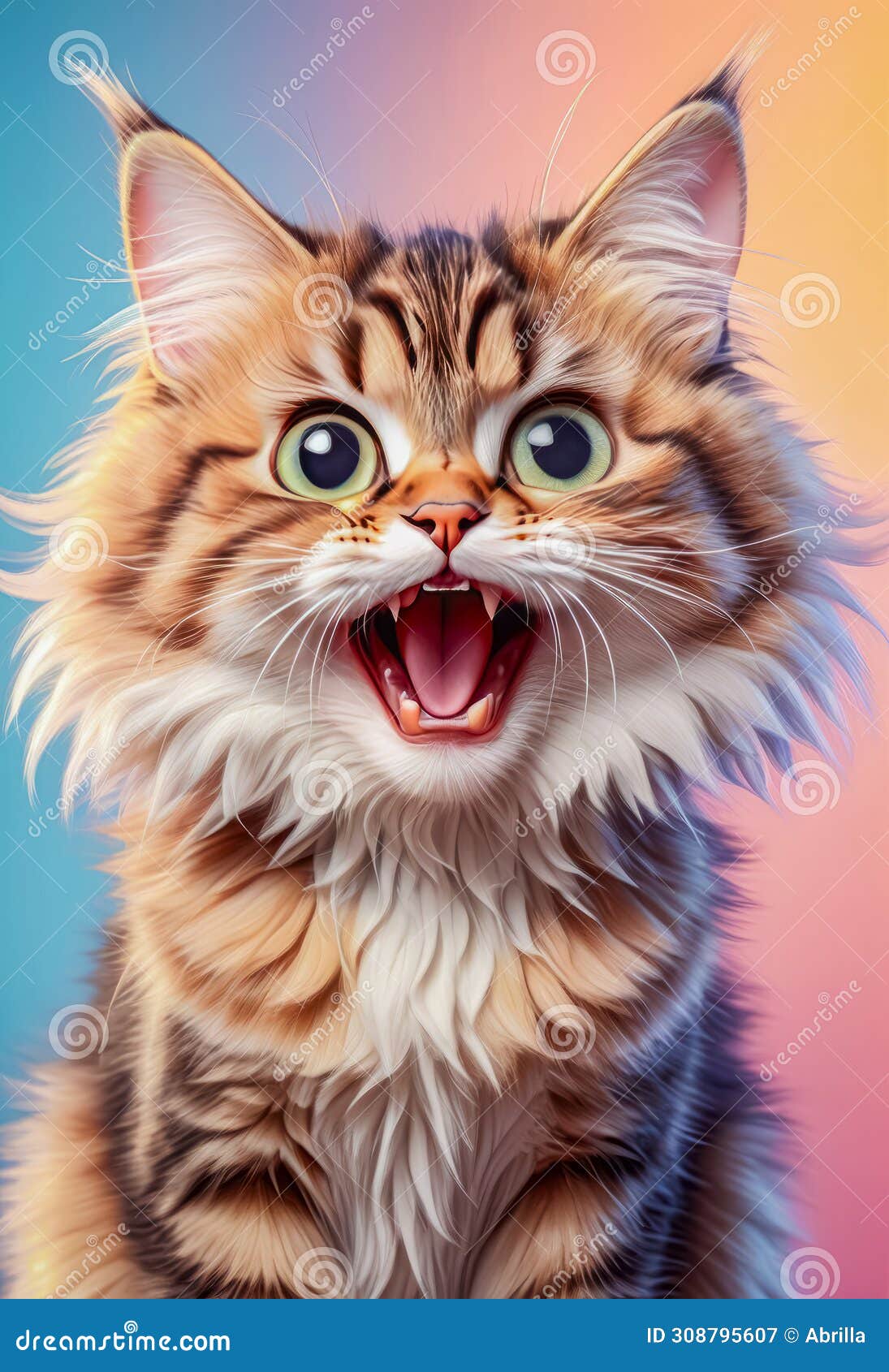 The Cat Looks with Big Eyes, is Surprised and Indignant, Meows. Cyclic ...