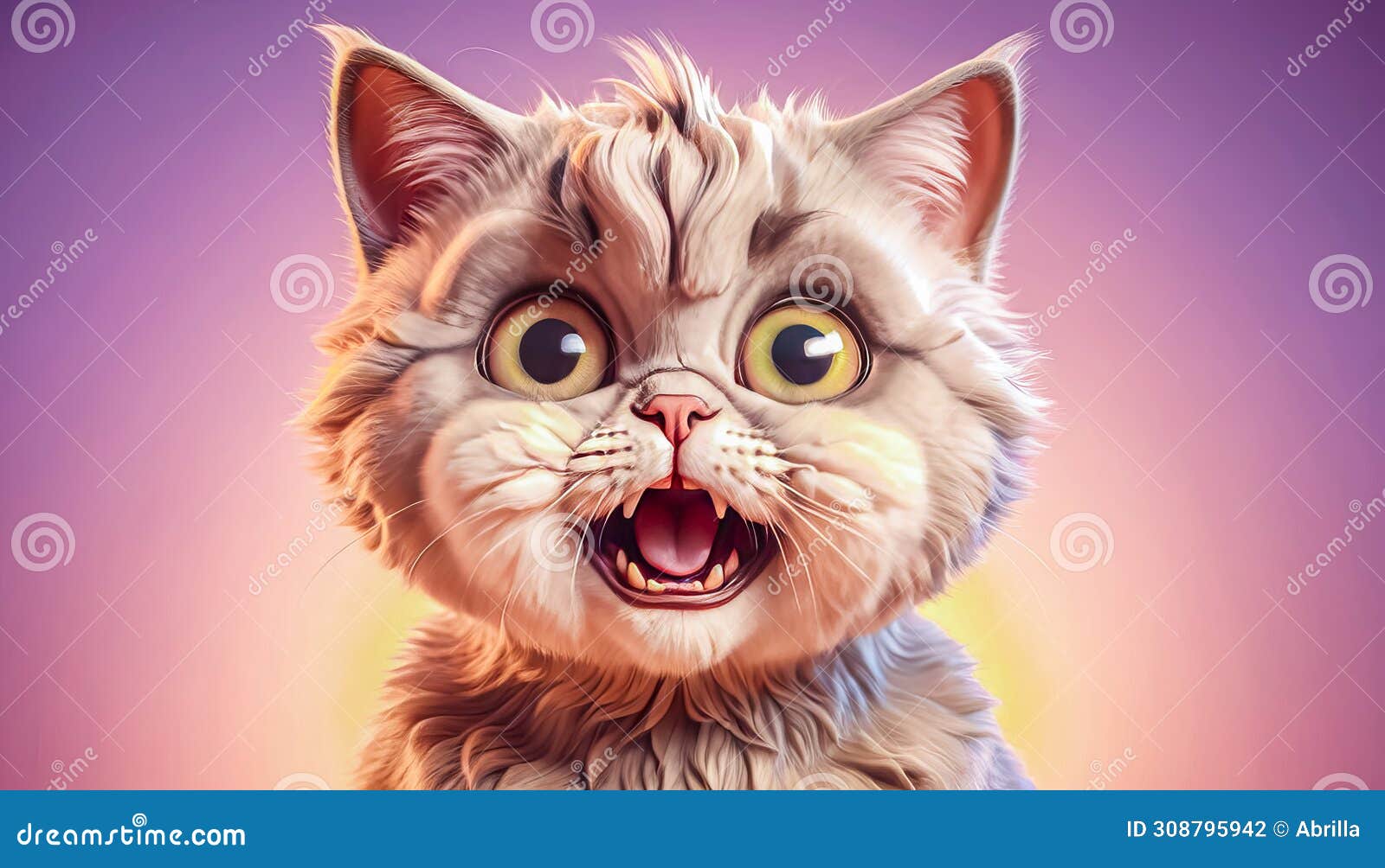 The Cat Looks with Big Eyes, is Surprised and Indignant, Meows. Cyclic ...