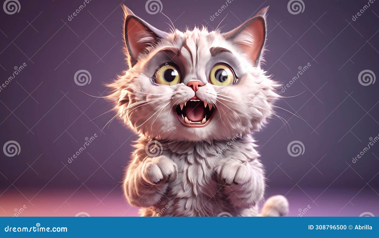 The Cat Looks with Big Eyes, is Surprised and Indignant, Meows. Cyclic ...