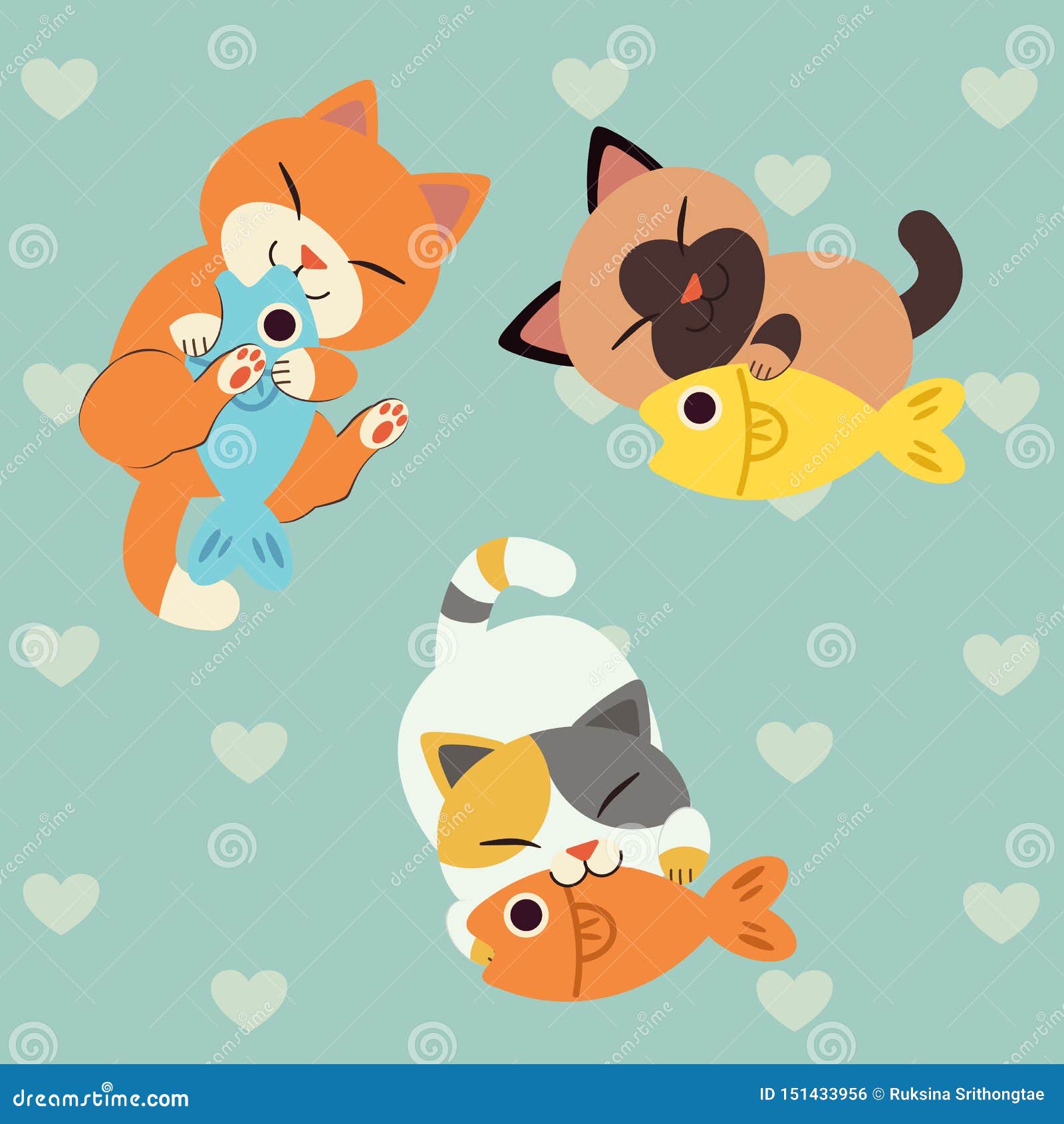 Cat Love Fish , Play with a Fish Stock Vector - Illustration of cartoon ...