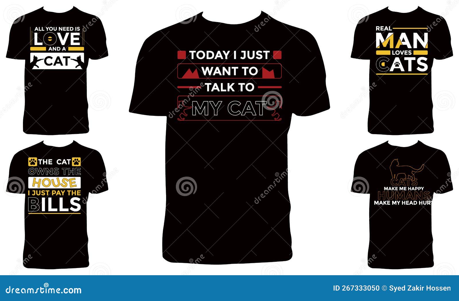 Cat Lover Typographic T Shirt Design Bundle Stock Vector Illustration