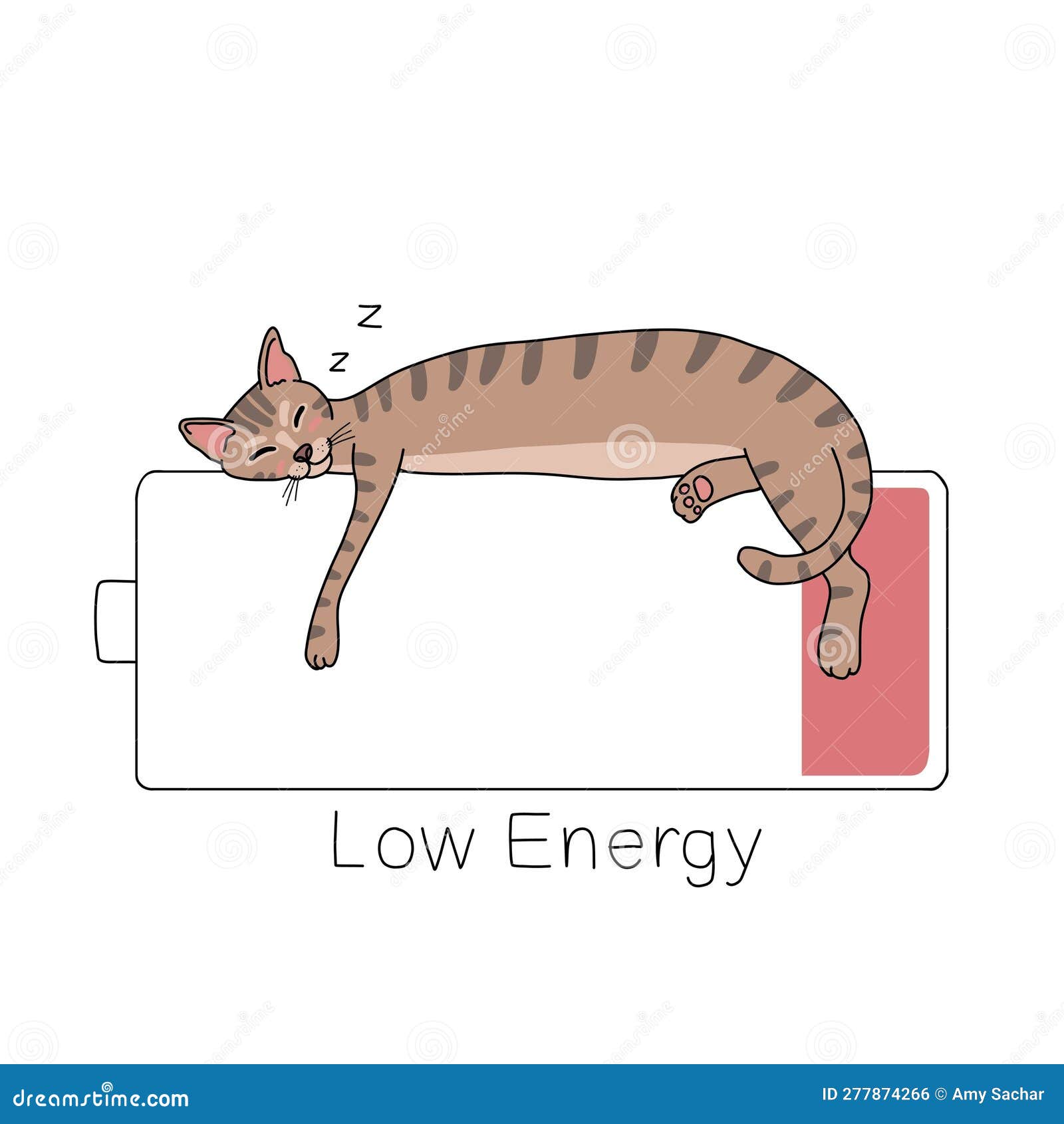 Tabby Cat Low Energy Battery Cartoon Vector Illustration Stock Vector ...