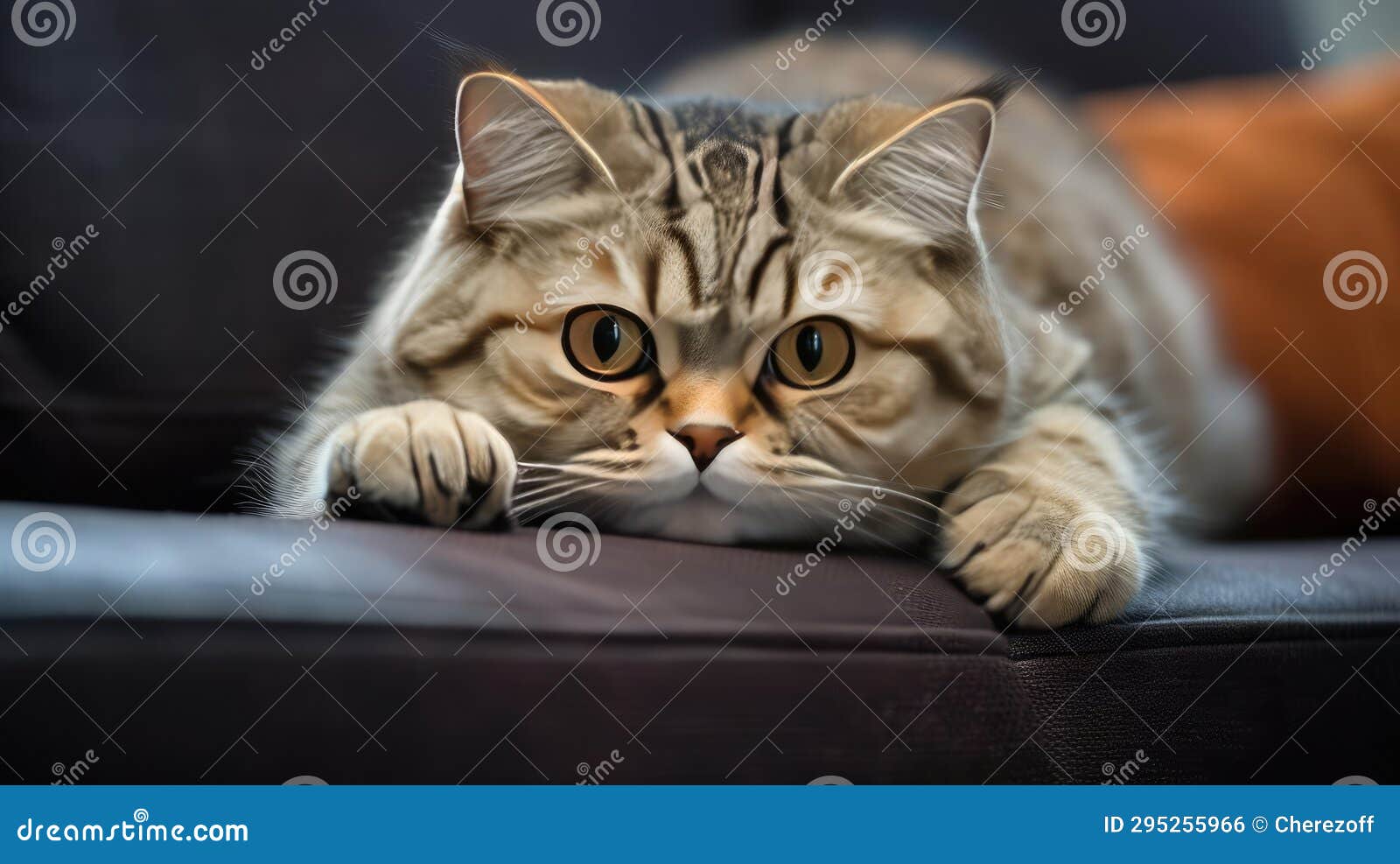 Cat lying on the couch stock photo. Image of domestic - 295255966