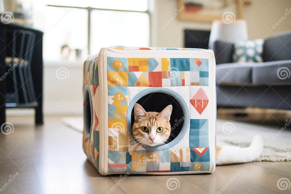 Cat Lying Inside a Cozy Cat Cube Stock Illustration - Illustration of ...