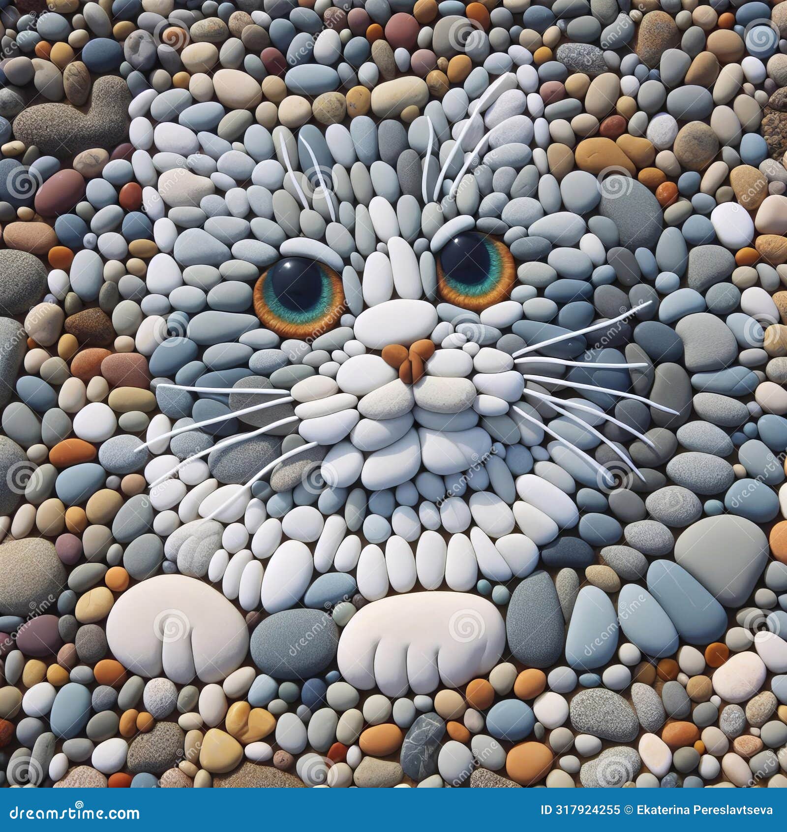 Cat Made Out of Rocks is Sitting on a Beach Stock Image - Image of ...