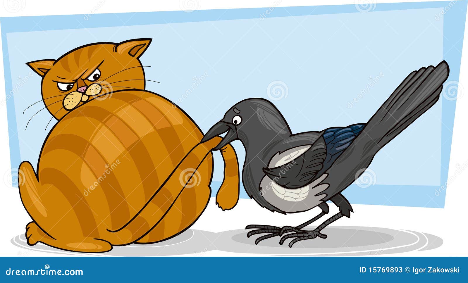 Cat and magpie stock vector. Illustration of cartoon - 15769893