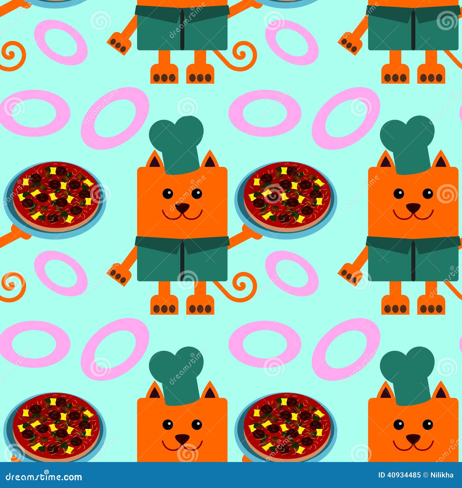 Cat Makes Pizza Seamless Background Design Stock Illustration ...