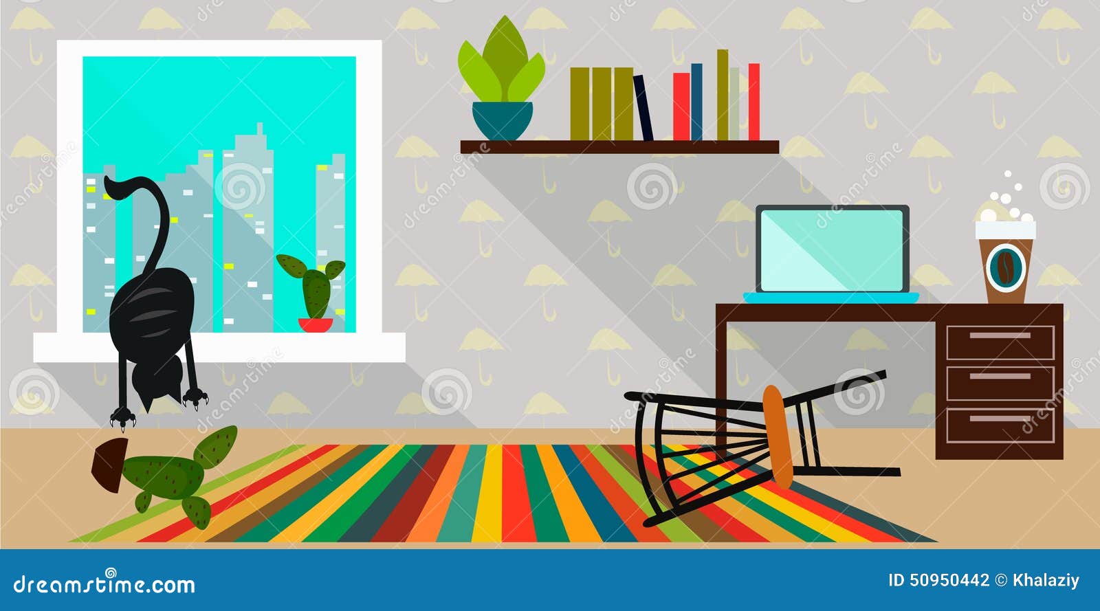 Cat Making Mess in a Living Room Stock Vector - Illustration of carpet ...