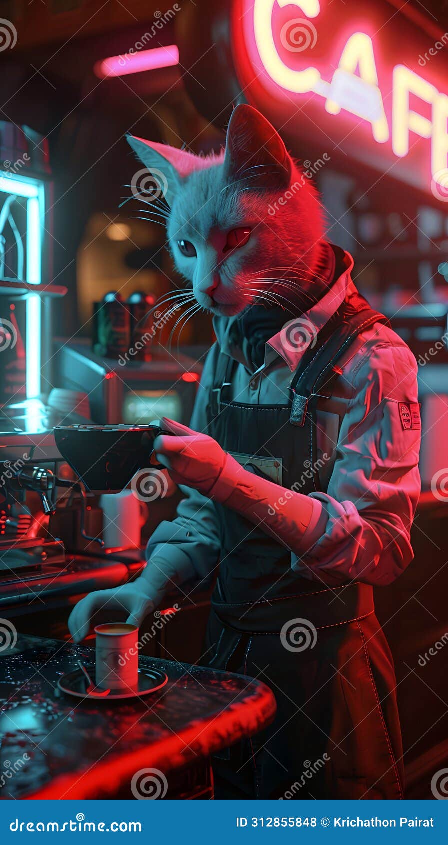 Cat Man Barista, Portrait of a Cat-man Barista. Stock Illustration ...