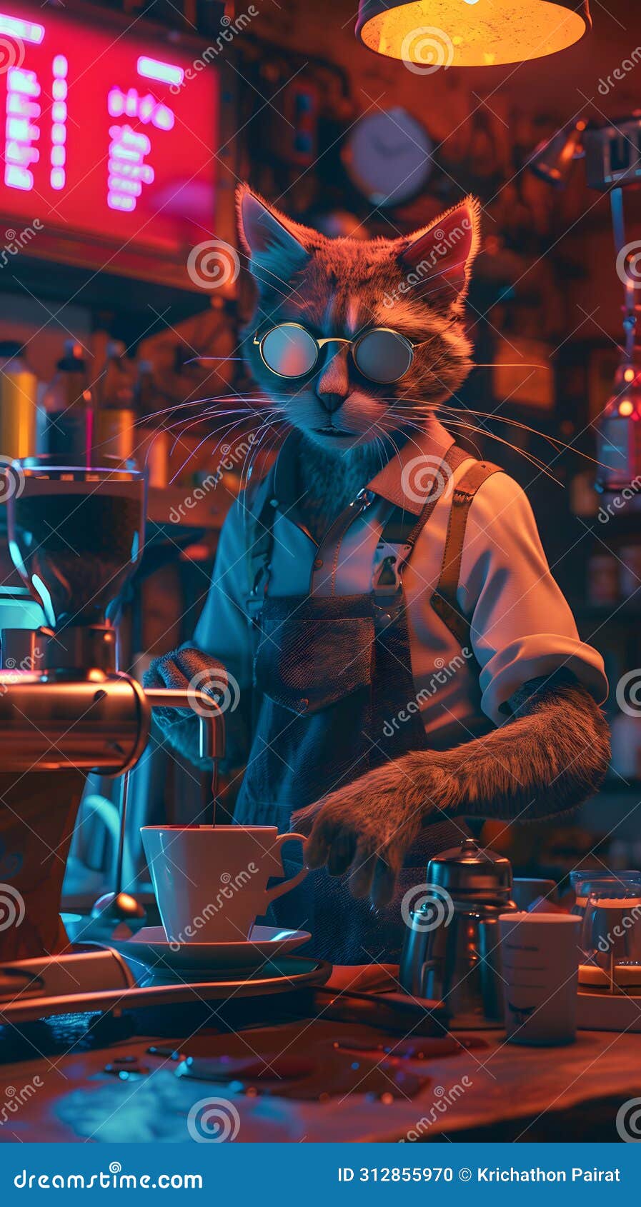 Cat Man Barista, Portrait of a Cat-man Barista. Stock Illustration ...