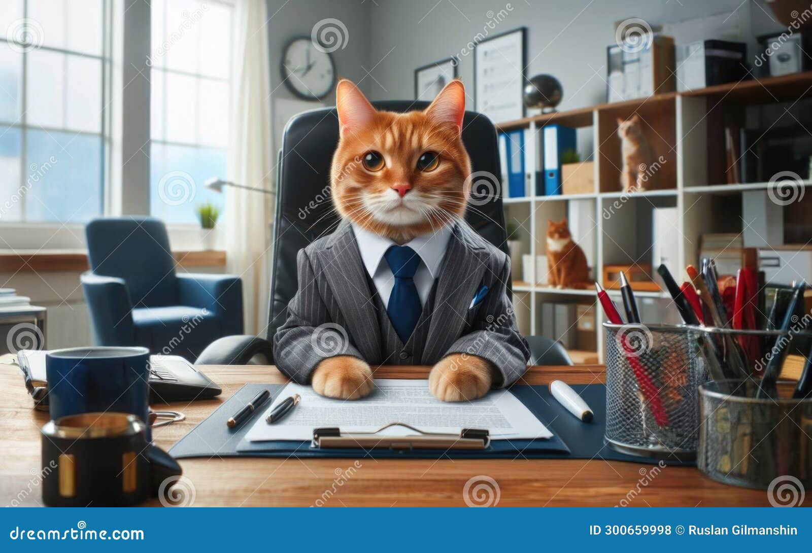 Cat Manager in a Suit Sitting in the Office Stock Photo - Image of ...