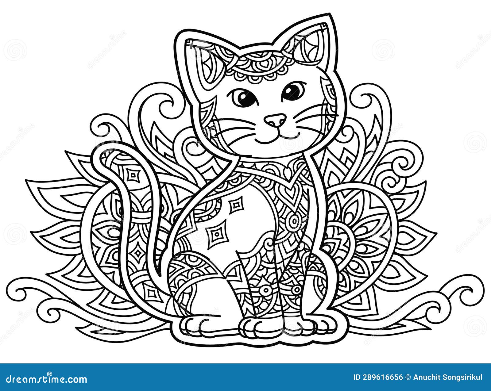 Cat Mandala 001 stock vector. Illustration of drawing - 289616656