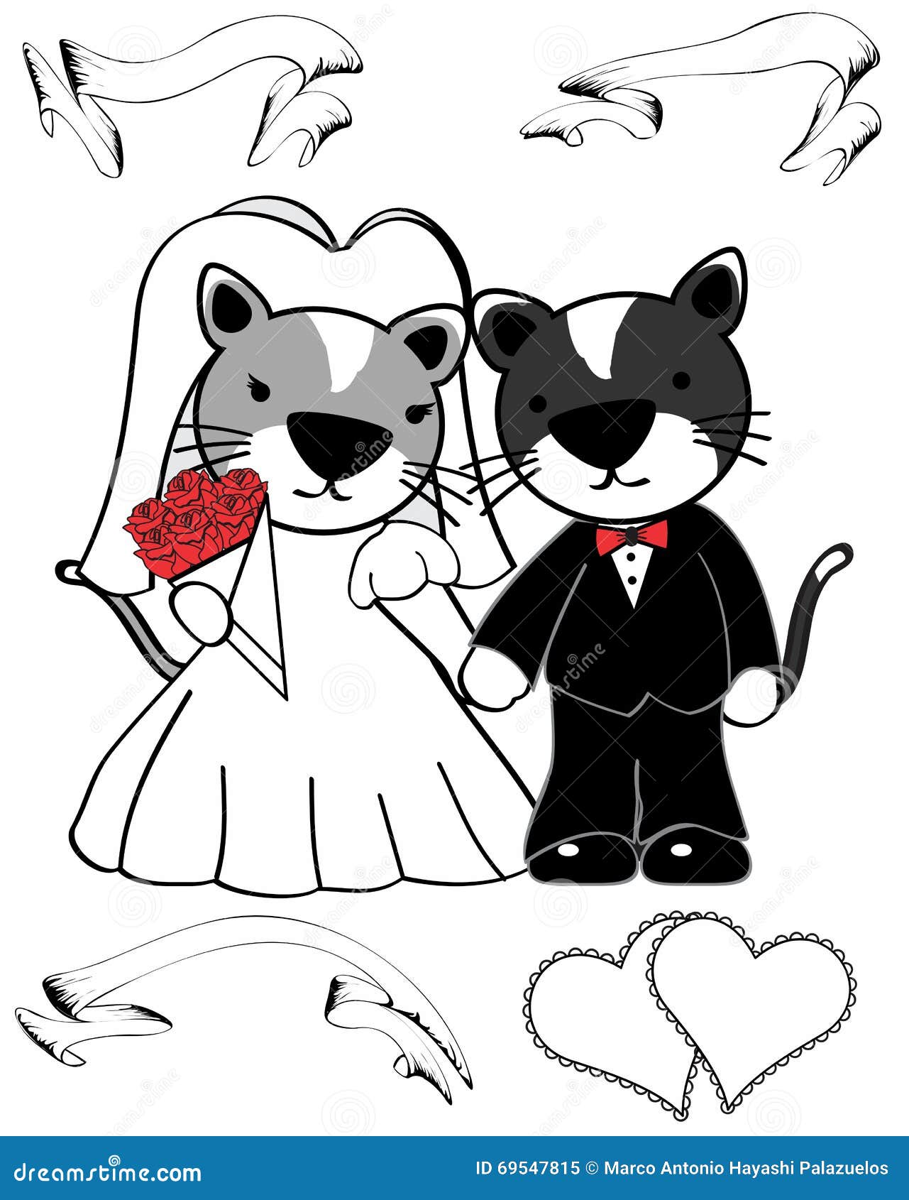 Cat married cartoon set stock vector. Illustration of clipart - 69547815