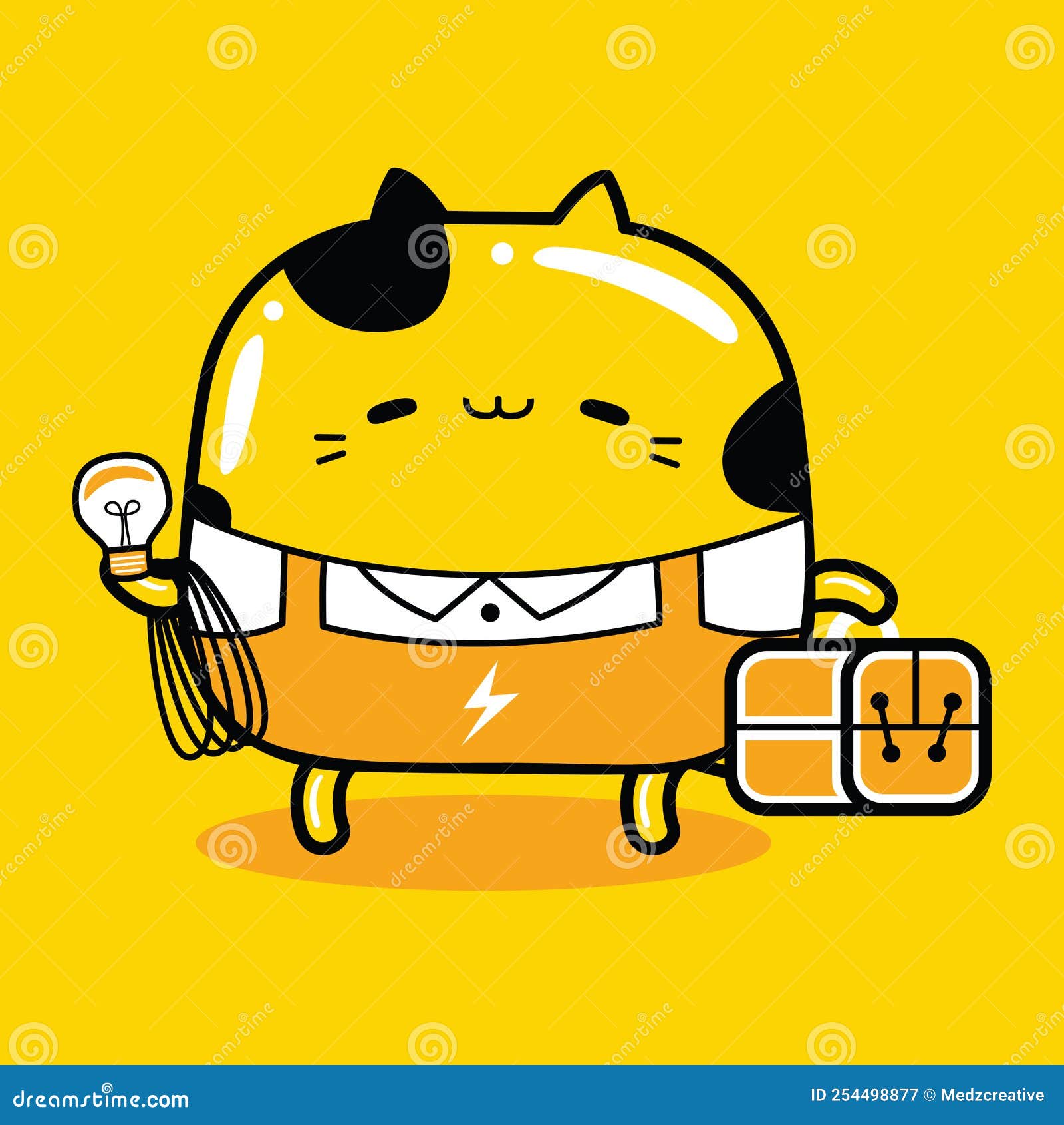 Cute Cat Character Electrician Profession Stock Vector - Illustration ...