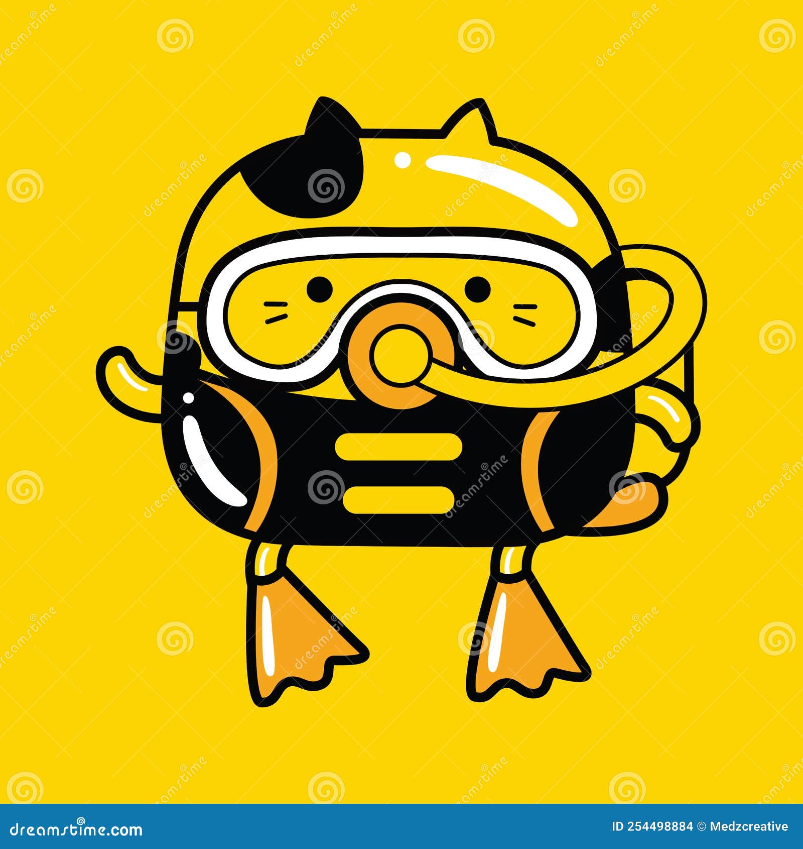 Cute Cat Character Diver Profession Stock Vector - Illustration of ...