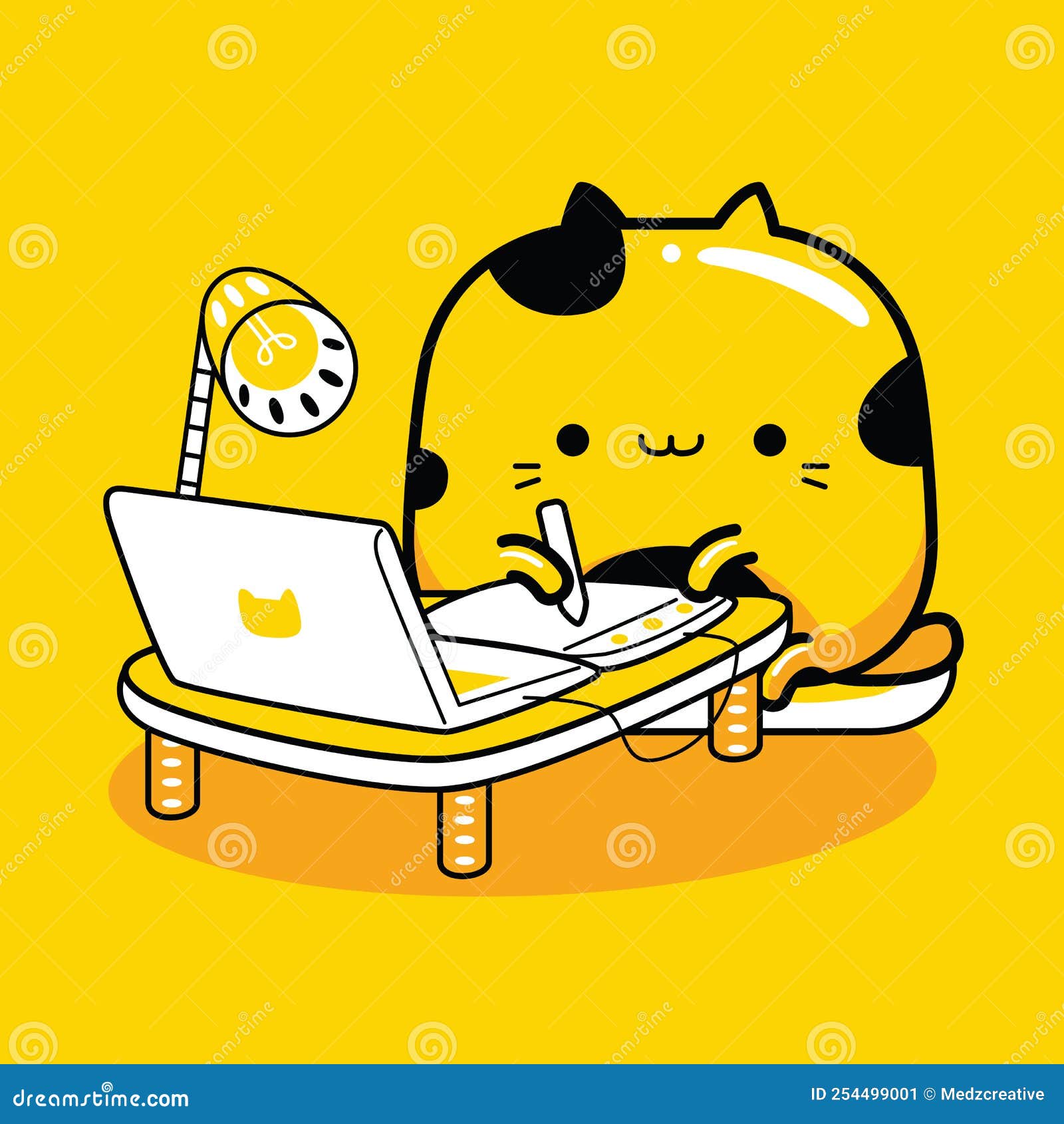 Cute Cat Character Illustrator Profession Stock Vector - Illustration ...