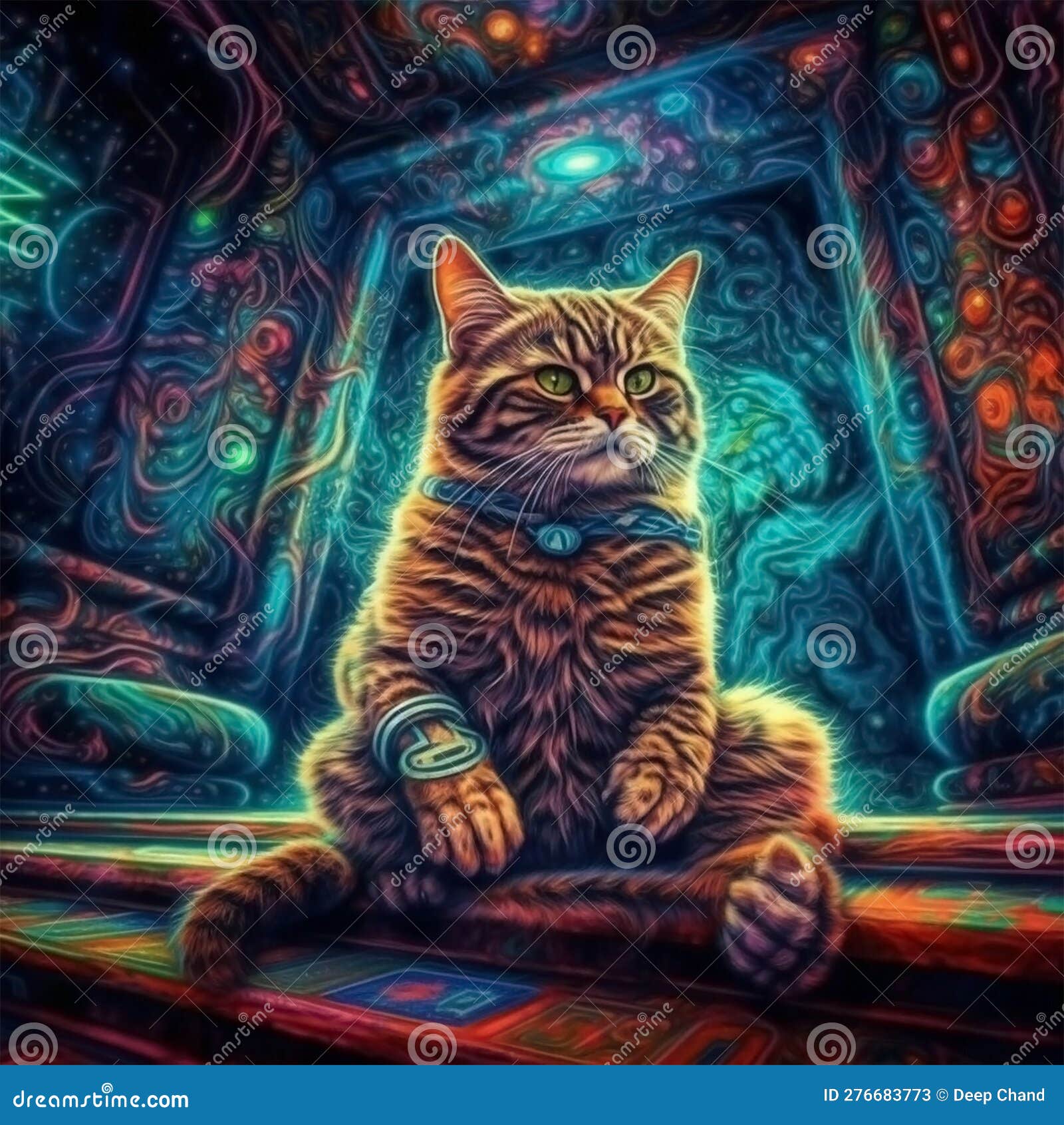 Cat that is Meditating in Outer Space, Trippy, Psychedelic, Fractals ...