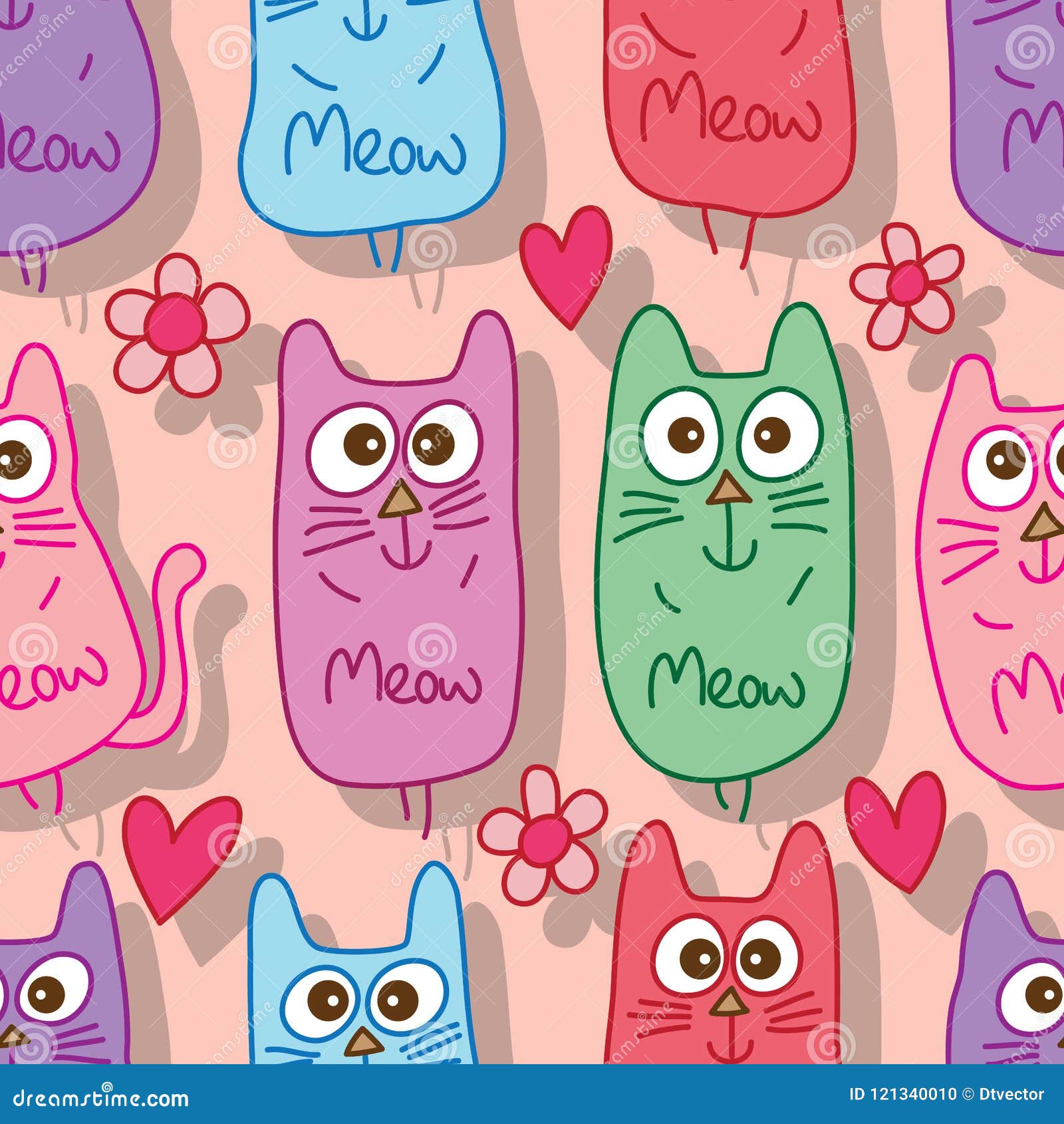 Cat meow seamless pattern stock vector. Illustration of love - 121340010