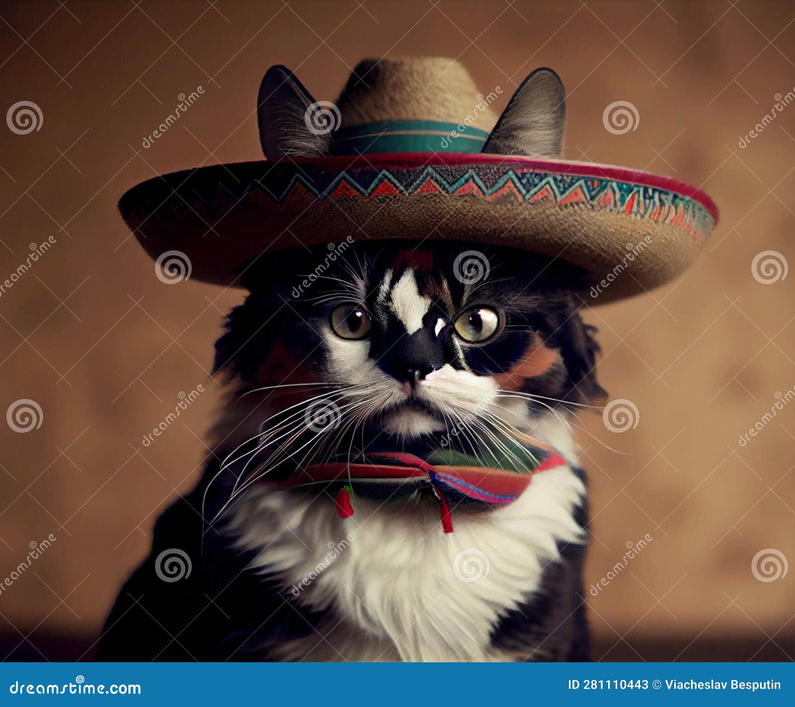 Cat In A Mexican Hat On A Uniform Background. Royalty-Free Stock Photo ...
