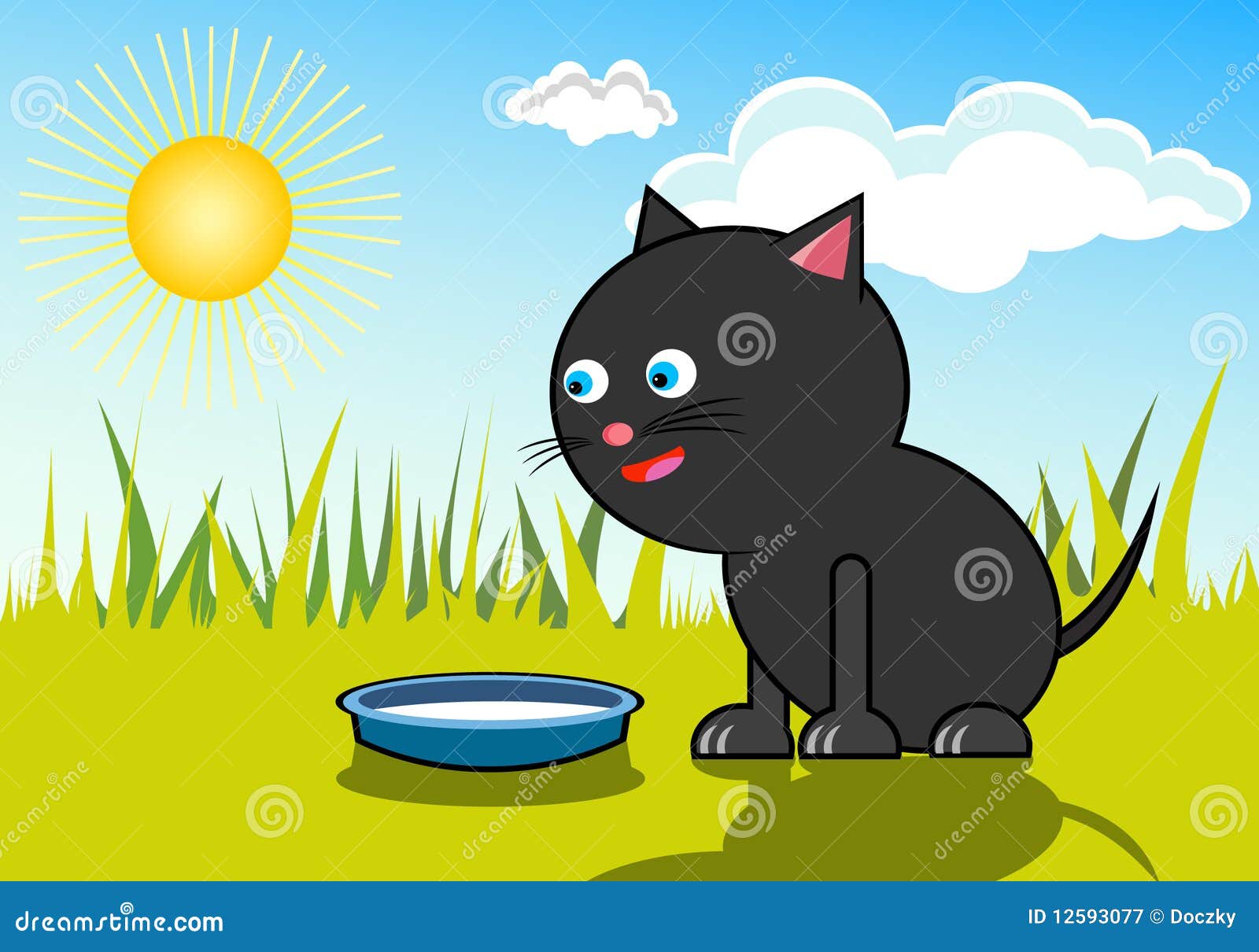 Cat with milk stock vector. Illustration of milk, vector - 12593077