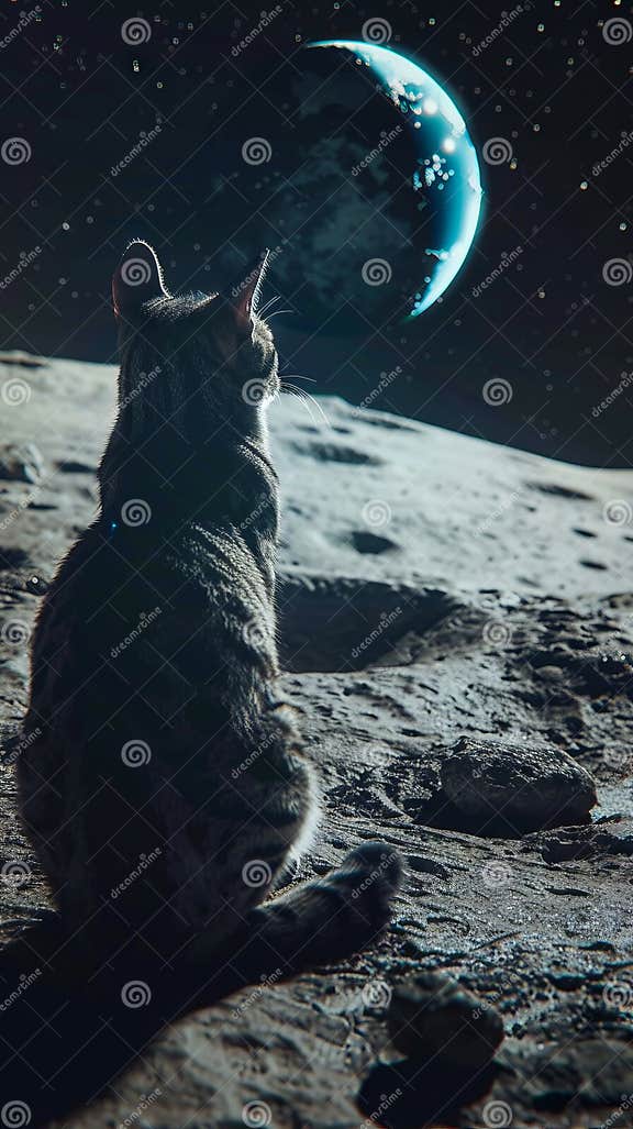 Cat on the moon wallpaper stock image. Image of wallpaper - 325552509