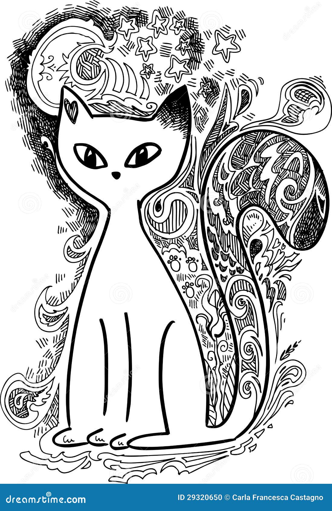 Cat in the Moonlight Sketchy Doodles Stock Vector - Illustration of ...