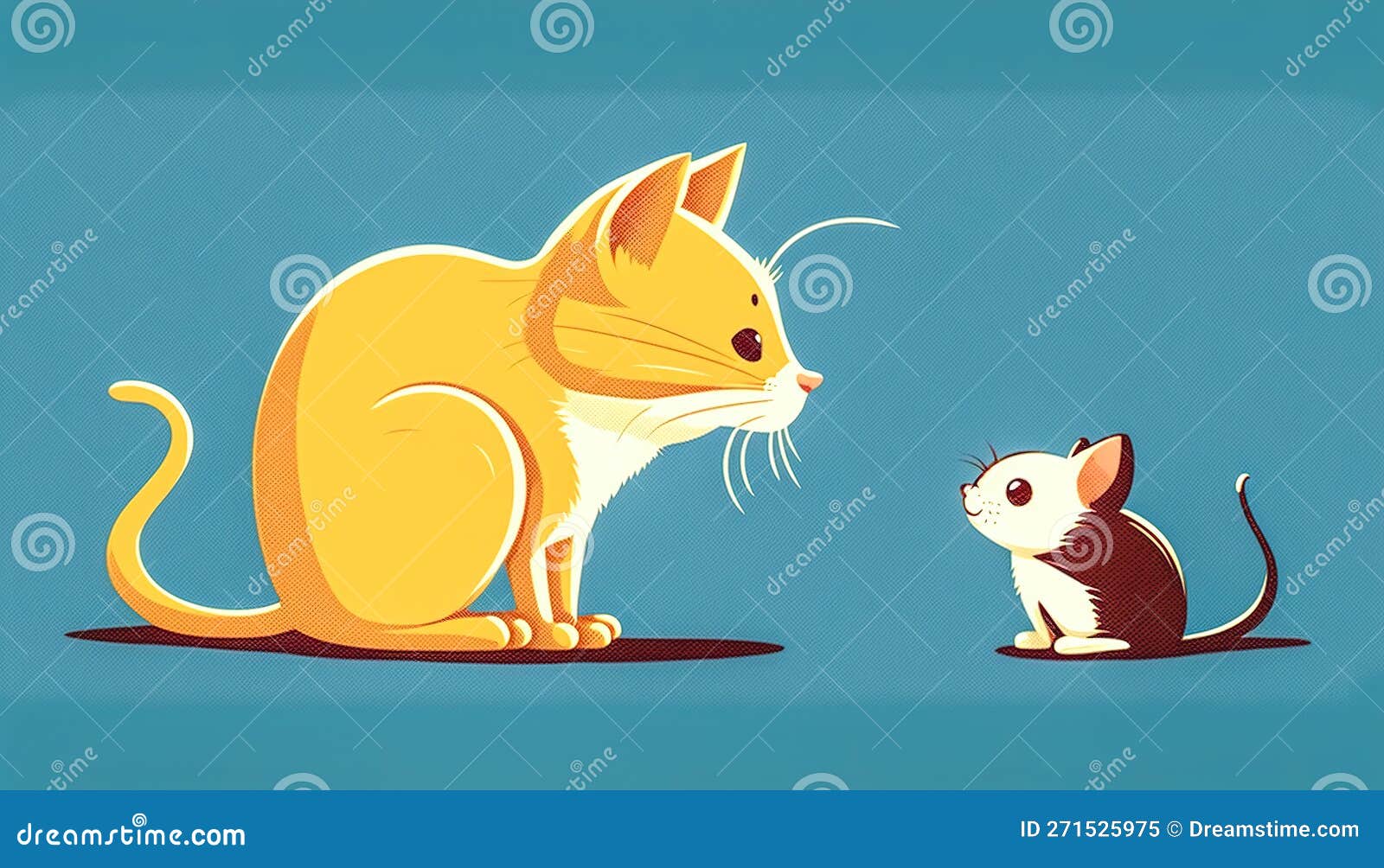 Cat and Mouse on a Blue Background, Generative AI. Stock Illustration ...
