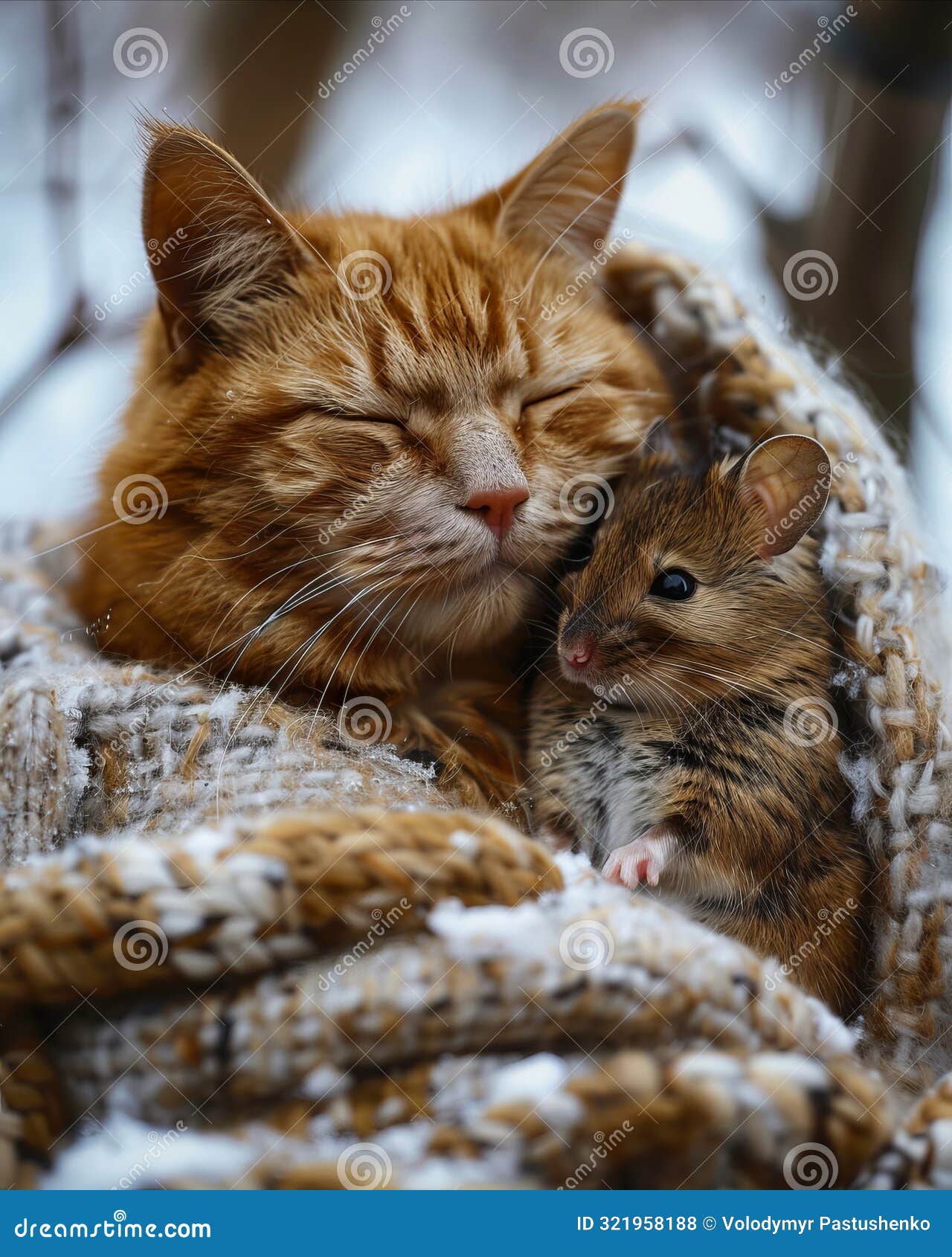 A Cat and Mouse Cuddling in a Blanket Stock Photo - Image of rodent ...