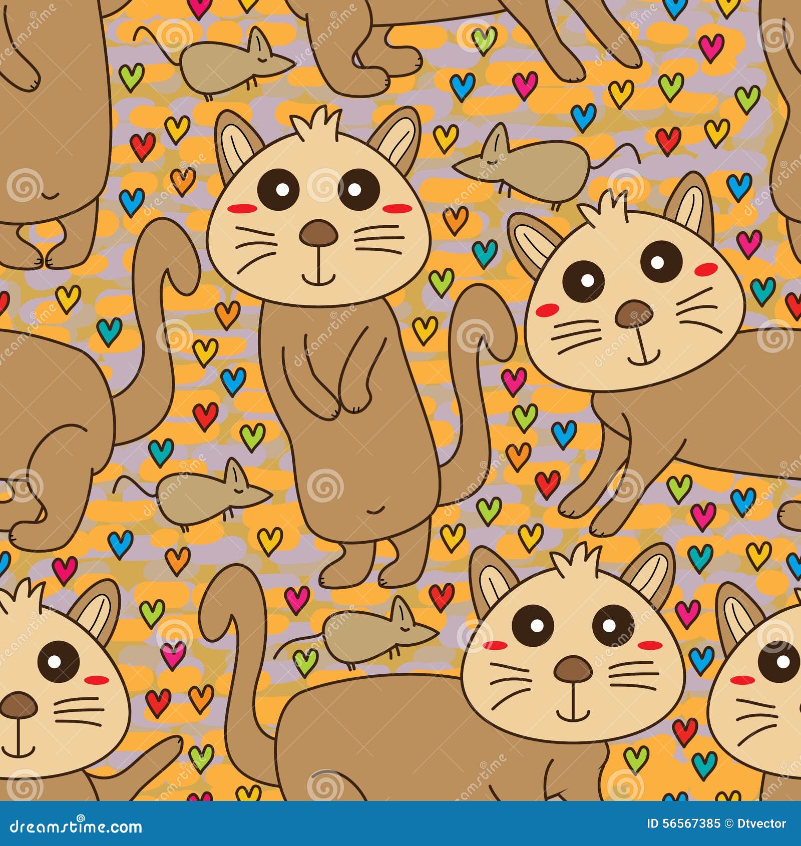 Cat Mouse Face Cute Seamless Pattern Stock Vector - Illustration of ...