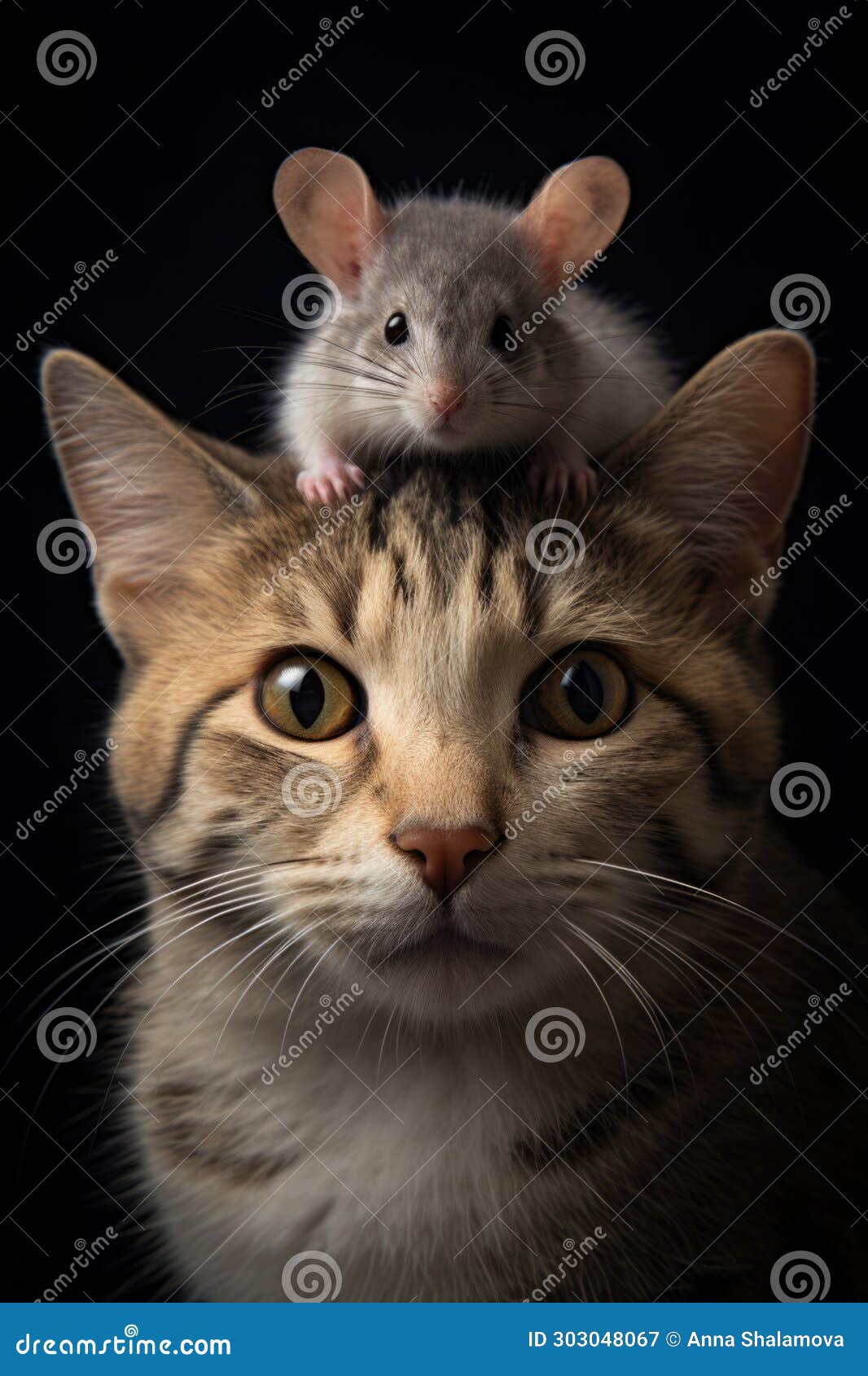 Cat with Mouse on Head Portrait Stock Image - Image of portrait ...