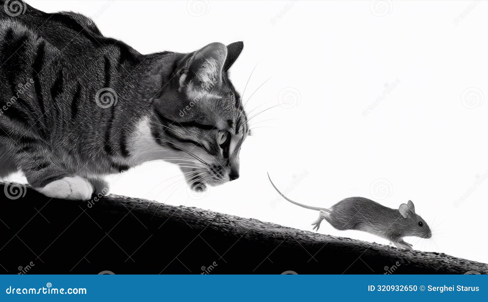 A Cat Chasing a Mouse, Black and Whire, AI Stock Photo - Image of claw ...